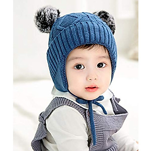 GZMM Toddler Infant Baby Winter Earflap Beanie Hat Cotton Lined Unisex Cap(Navy, 1-3 T)