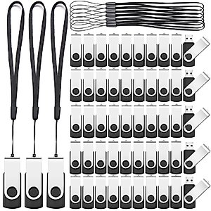 Aoriher 50 Pack USB 2.0 Flash Drives Bulk, Portable USB Thumb Drives with Lanyards, Swivel Flash Drives Thumb Drives for Office School Data Storage (Black, Silver, 2GB)