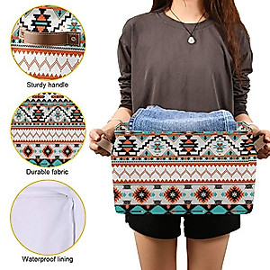 Bardic Storage Basket Ethnic Aztec Canvas Fabric Foldable Storage Bins Cubes Baskets Containers with Handles Bedroom Toys Clothes Closet Organizer