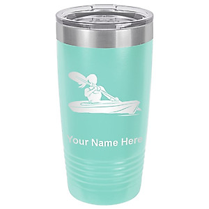 LaserGram 20oz Vacuum Insulated Tumbler Mug, Kayak Woman, Personalized Engraving Included (Teal)