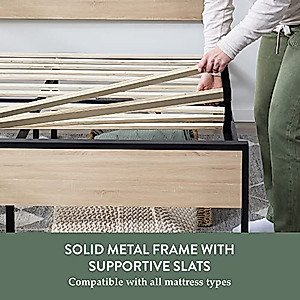 Edenbrook Bed Frame - Metal Platform Bed - Wood Headboard and Footboard - Box Spring Optional, Queen, White Oak