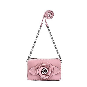 Mellow World Rosali 3D Floral Cell Phone Small Cross Body Shoulder Bag Vegan Patent Leather Women Purse Touch Screen Removable Strap, Mistyrose