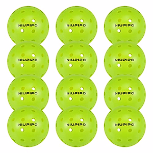 niupipo Pickleball Balls, Outdoor Pickleball Balls, USAPA Approved 40 Holes Pickle Balls for Tournament Play, Pickleball Balls, High Elasticity & Durable, Green, 12 Pickleball Balls Pack