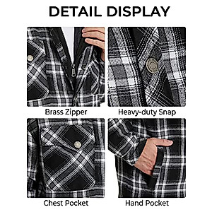 WenVen Men's Thicken Insulated Plaid Flannel Quilted Shirt Jacket, Black, 2XL