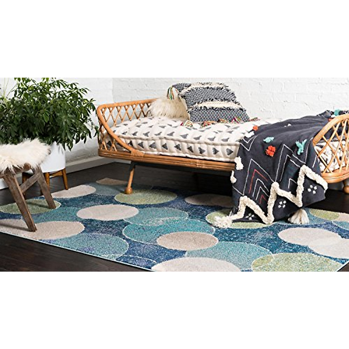 Unique Loom Chromatic Collection Modern Bokeh & Vibrant Abstract Area Rug for Any Home Décor, 8 ft x 10 ft, Navy Blue/Beige