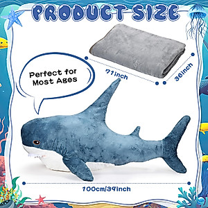 Libima Shark Plush 39 Inch Shark Stuffed Animal Jumbo Shark Toys Large Two in One Stuffed Shark Plush Toy Soft Dual Use Shark Pillow for Kids Boys Girls Room Decor (Dark Blue)