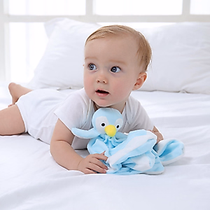 Apricot Lamb Luxury Snuggle Plush Cute Penguin Infant Stuffed Animals Security Blanket Nursery Character Blanket (Blue Penguin, 14 Inches)