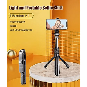 Selfie Stick Retractable Selfie Stick Smartphone Tripod All in One Mobile Phone Tripod with Wireless Remote Shutter (Pink)