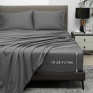 HYPREST Extra Deep Pocket Cal King Sheet Sets Fits 18"-24" in Deep Mattress -100% Cotton California King Sheet Set 400 Thread Count, Grey Hotel Luxury Soft Wrinkle Free Cooling Sheet Sets Deep Pocket
