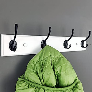 lomejii Wood Coat Rack Wall Mount with 4 Wall Hooks, 17.3''，Heavy Duty Wall Hanger Winter-Coat, Hat,Key, Great Modern Decoration Hooks Rack for Entryway Bedroom Farmhouse Mudroom,White