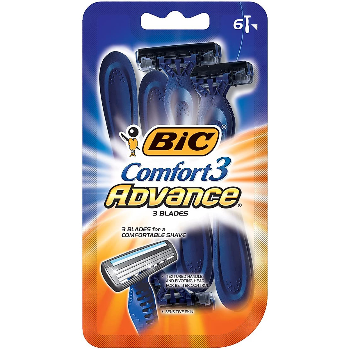 BIC Comfort 3 Advanced Men's Disposable Razor, Triple Blade, Pack of 6 Razors, For a Simply Smoother Shave