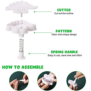 8 Style Dinosaur Cookie Cutters, 3D Cartoon Plunger Cutters Baby Dinosaur Fondant Pie Cutter Stampers Baking Molds Cake Baking Dinosaur Decorating Tools for Kids Dinosaur Theme Party Supplies