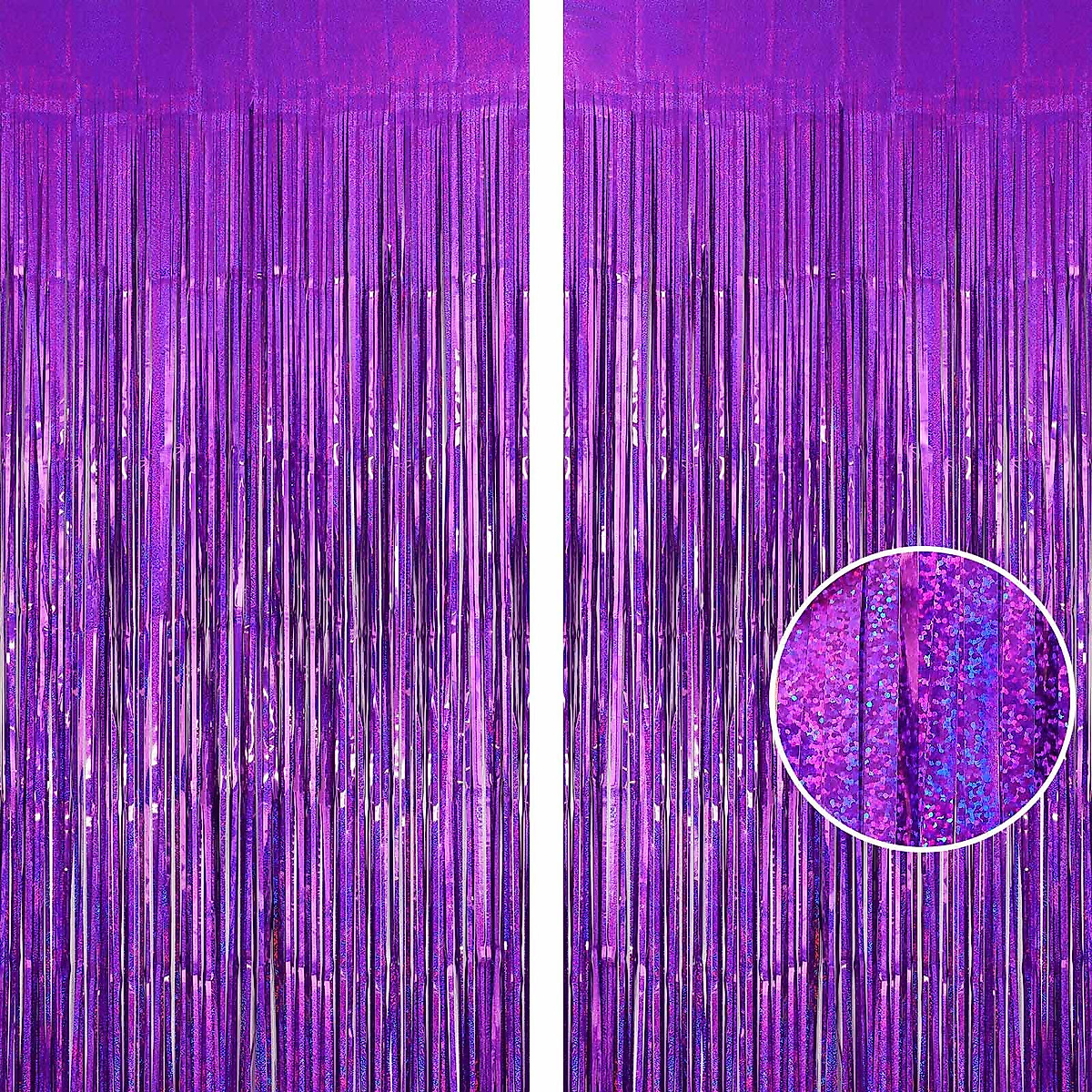 AIQINHU Purple Tinsel Foil Fringe Curtain Backdrop, 2 Pack Metallic Glitter Curtains Party Decorations Streamers, Xmas Purple Backdrop for Birthday Wedding Bridal Shower Homecoming New Year