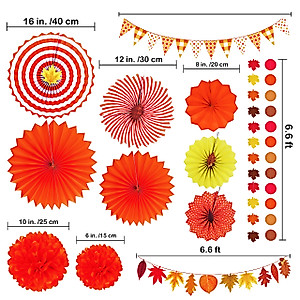 Supla 40 Pack Fall Party Decorations Set – Includes Autumn Hanging Paper Fans Pom Poms Fall Maple Leaves Party Swirls Streamers Fall Banner Backdrop Garland String for Thanksgiving Wedding Birthday