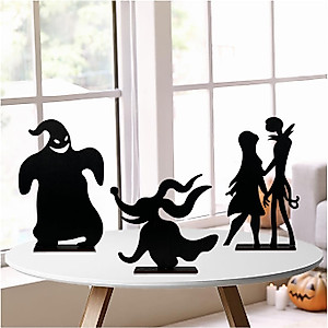 Halloween Night Before Christmas Wooden Table Centerpieces, Jack and Sally Black Table Top for Home Party Decorations, Jack Skellington Table Toppers Wooden Signs for Halloween Party Supplies