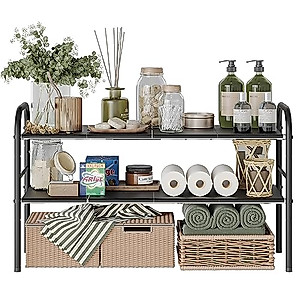 NETEL Under Sink Organizer,Expandable Cabinet Shelf Organizer 2 Tier Under Storage Rack with Removable Panels,Multi-Use for Under Kitchen Bathroom Sink Organizers and Storage