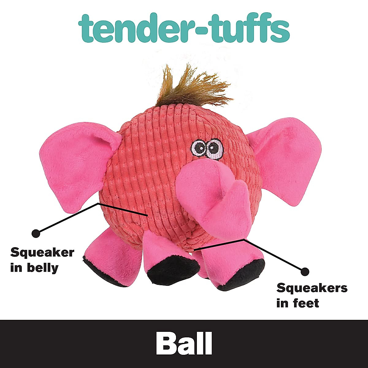 SmartPetLove Snuggle Puppy Tender-Tuffs Round Plush Dog Toys Bundle - Cow, Pig, and Elephant - Large Tough Animal Squeaky Ball Toys