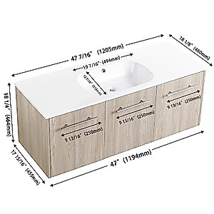 48" Large Wall Mounted Bathroom Vanity Cabinet with Sink Top Combo Set, Single Floating Bathroom Vanity Set with Basin Sink, Hanging Bath Cabinet with Soft Closing Doors