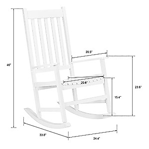 VINGLI Wood Rocking Chairs Relaxing Rocker Real Wood High Back Seat for Deck, Garden, Backyard, Porch, Indoor or Outdoor Use, White