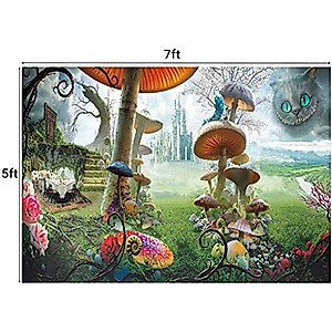 7x5FT Alice in Wonderland Party Photo Backdrop,Fairy Tale Castle Photography Background for Birthday Party Decorations Supplies,Portrait Studio Booth Props