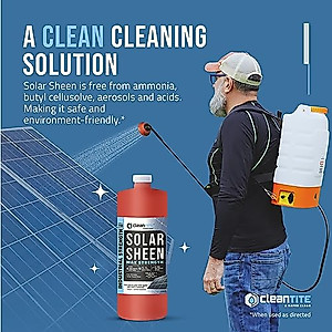 Cleantite Solar Panel Cleaner, Solar Sheen Max 32oz (Makes 166 Gallons) and 1 Gallon Battery Powered Sprayer HD1000-S