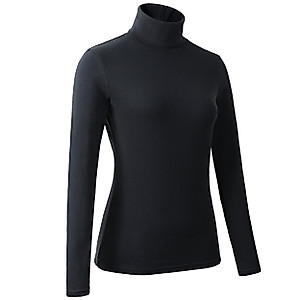 HieasyFit Women's Cotton Basic Thermal Turtleneck Pullover Top Black L