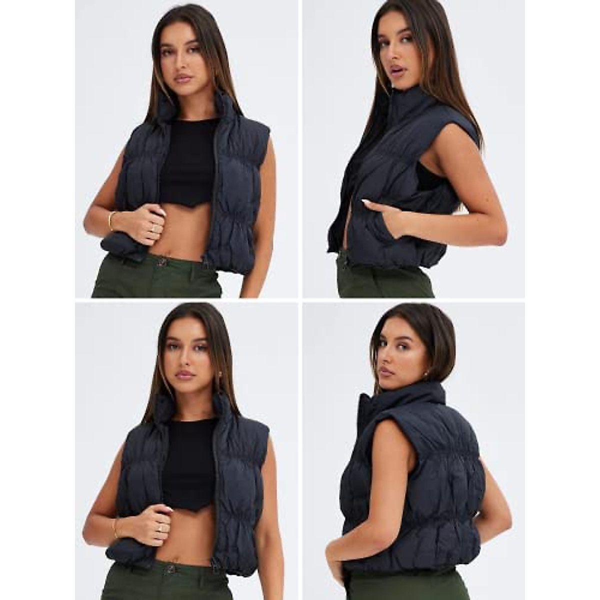 SySea Women's Crop Puffer Vest Winter Zip Up Lightweight Sleeveless Warm Outerwear Padded Coat