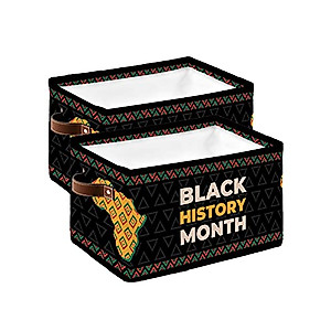 Colorful Rhombus Map Storage Bins with Handles - Waterproof Fabric Collapsible Canvas Cube Storage Organizer,Rectangle Large Storage Baskets,African American Party Month Black Day History 2 Packs