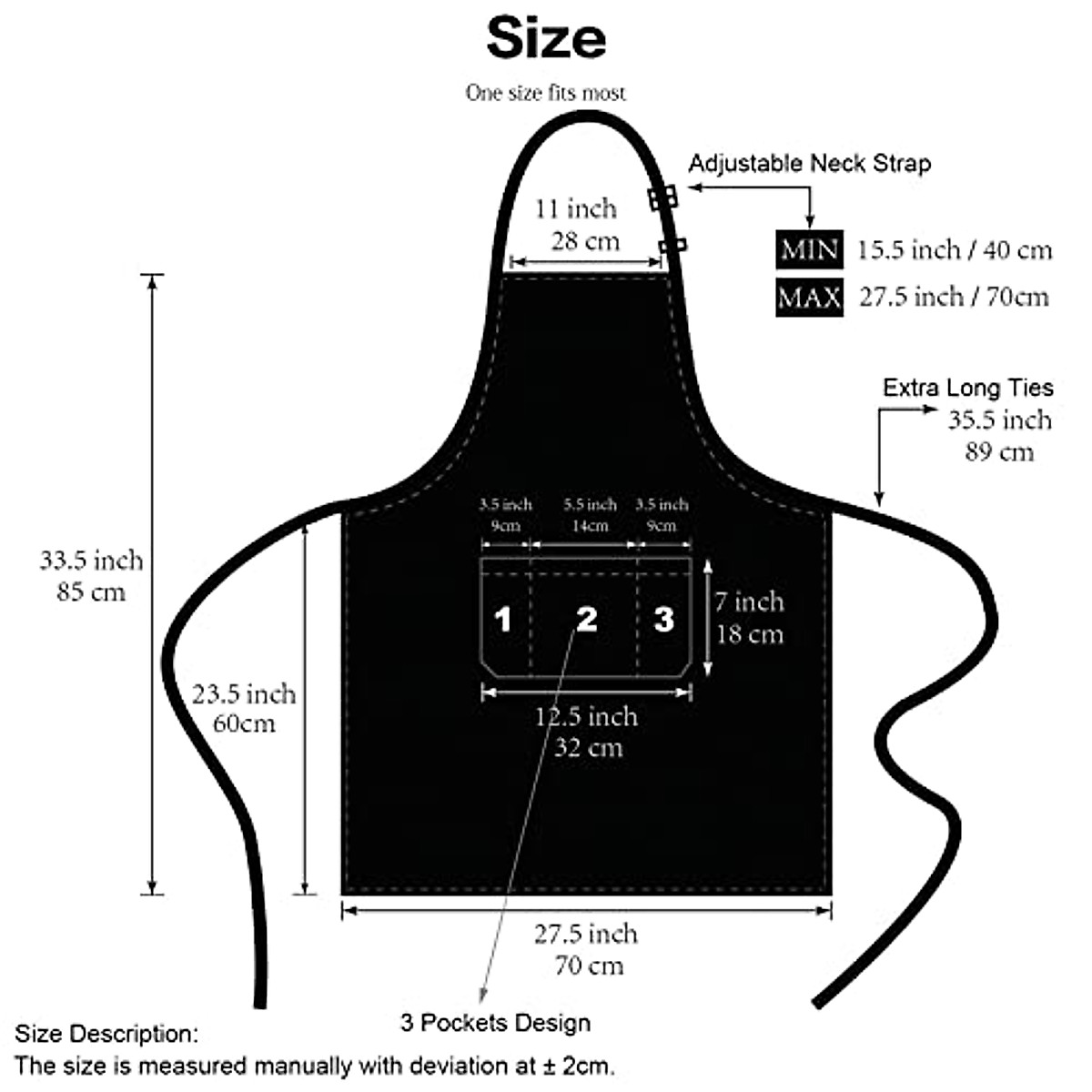 AEKTBY Adjustable Water drop Resistant Apron with 3 Pockets, Kitchen Cooking & Grilling Aprons for Women Men Chef (Black)