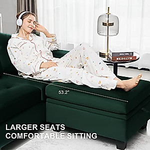 Belffin Velvet Convertible 4-Seat Sectional Sofa with Reversible Chaise L Shaped Sofa Couch Furniture Sets Sectional Couch with Storage Ottoman Green