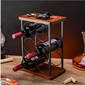 Fadak Wine Rack with Glass Stand, Countertop Wine Rack, Wooden Wine Rack with Trays, Perfect Home Decor & Kitchen Storage Rack, etc. (A)
