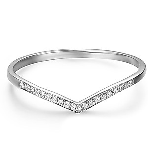 HAFEEZ CENTER 14K Gold Moissanite Rings for Women Moissanite Wedding Band 2mm V Shape Chevron Curved Moissanite Stacking Rings for Women (White-Gold, 9)