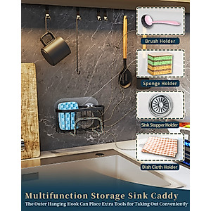 Consumest Sponge Holder with U Shape, SUS304 Stainless Steel Sponge Holder for Kitchen Sink with Adhesive 2 Hanging Way, No Drilling Sink Sponge Holder for Sponge, Brush, Sink Stopper and Steel Wool