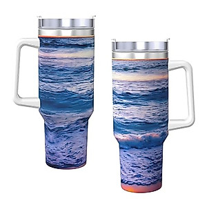HULIBIN Beach Sunset Ocean Waves Print Double Deck Stainless Steel Travel Coffee Cup With Lid 40 Oz Ice Bully Cup
