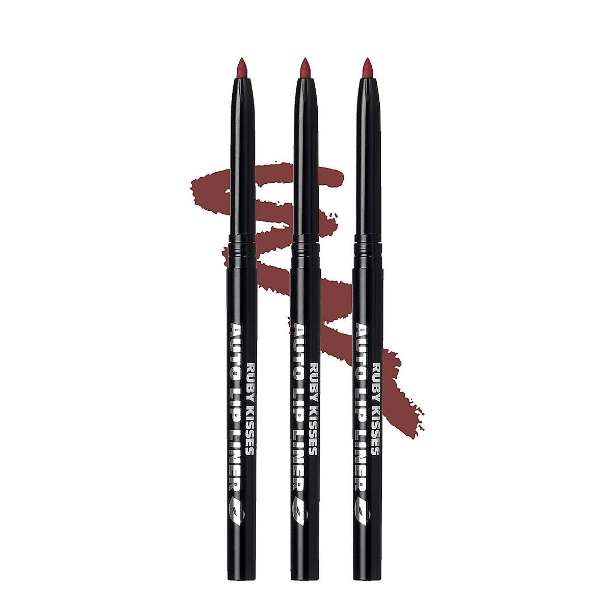 Ruby Kisses Auto Lip Liner Pencil, Long Lasting & Non-Fading, Smooth Application, Non-Feathering with Rich Color, No Sharpener Needed, Ideal for Full Lips Look (Plum) (3 PACK)