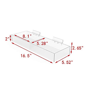 FixtureDisplays® Clear Acrylic Bin Transparent Plexiglass Organizer Tray Slatwall Basket 16.5W X 5.5D X 2.5"H Double Slot Plexiglass Holder Removalbe Hook 11709-15CNEW