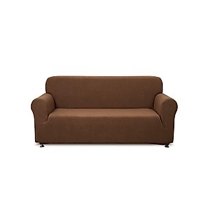 1 Piece-Love Seat/2 Seater Sofa Slipcover Polyester Spandex Jacquard Fabric Stretchable Home Motel Resort Rentals and Commercial use, Fits Back of Furniture from 57 to 70 inch Wide, Coffee Color