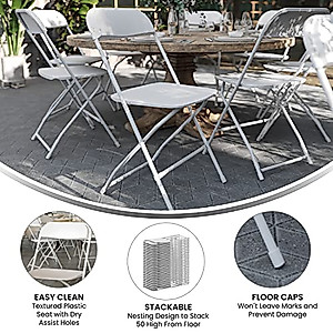 EMMA + OLIVER Set of 2 Plastic Folding Chairs - 650 LB Weight Capacity Lightweight Stackable Folding Chair in White