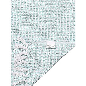 Farmhouse Throws Blanket in Two Tone Honeycomb,Picnic,Camping, Beach,Throws for Couch,Everyday Use, Cotton Throw Blanket with Super Soft and Excellent Handfeel 50 x 60 -Aqua White