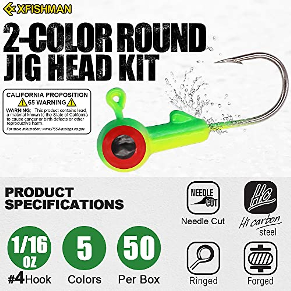 Round-Jig-Heads-for-Fishing-Painted-Jigheads-Walleye-Bass Crappie Fishing Jig Hooks 3/8 oz 1/4 oz 3/16 oz 1/8 oz 1/16 oz Assortment 25-50 Pack