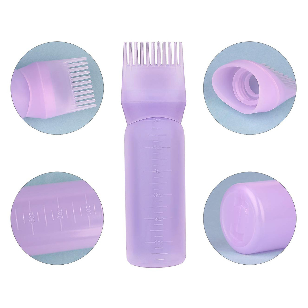 Yebeauty Root Comb Applicator Bottle, 2 Pack 6 Ounce Hair Oil Applicator Bottle for Hair Dye Bottle Applicator Brush with Graduated Scale- Purple