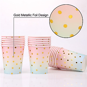 Boocikey 200 Pcs Pastel Party Supplies Birthday Party Plates and Napkins Sets,Disposable Pastel Birthday Plates - Rainbow Paper Plates Napkins Cups for Birthday Baby Shower Party Decorations