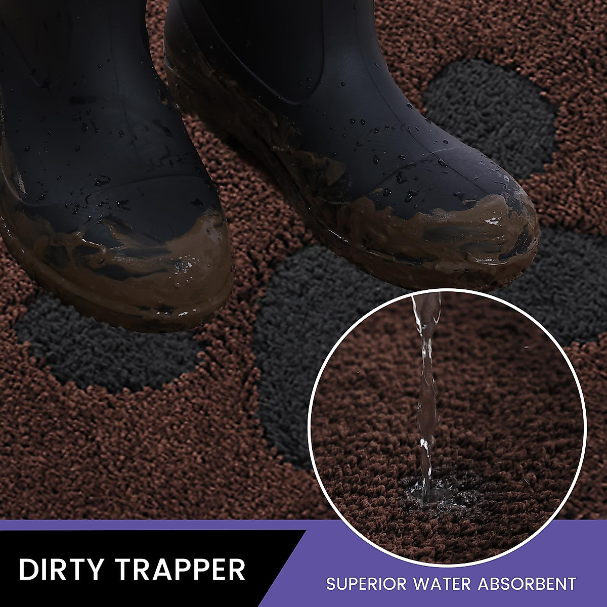 Oiilores Door Mat Indoor 24" x 36", Washable Runner Rug Super Absorbent, Low-Profile Entryway Rug with Non-Slip Backing, Washable Dirty Trapper Inside Entrance Doormat for Shoes, Brown