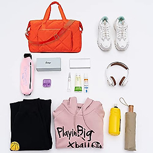 Tinzonc Sports Tote Gym Bag for Women, Travel Duffel Bag, Shoulder Weekender Overnight Bag for Women Girls Travel, Gym, Yoga, School (Orange Red)