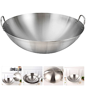 STOBAZA Stainless Steel Wok Pan, 34cm, Nonstick, Multipurpose, Dishwasher Safe