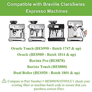 2 Pack Breville Bes880 Water Filter Replacement-Compatible with Breville Sage Oracle Touch, Barista, Claro Swiss, BES878, Bes920, Bes008 Espresso Coffee Machine,Replaces Part #BES008WHT0NUC1