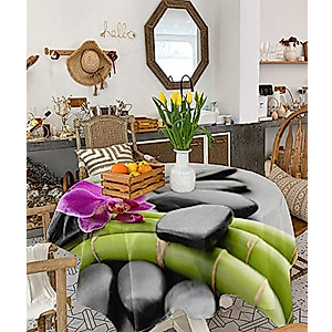 ZOE GARDEN Square Tablecloth Waterproof & Stainproof Tablecloths, Zen Basalt Stone Orchid Flower and Washable Polyester Table Cloth Wrinkle-Free Fabric Table Cover for Dining/Party/Wedding