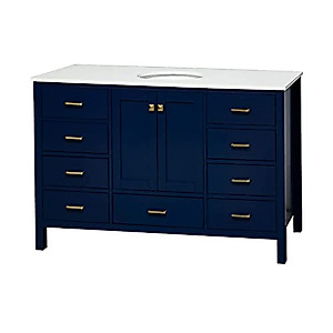 Kitchen Bath Collection Horizon 60-inch Single Bathroom Vanity (Engineered White/Royal Blue): Includes Royal Blue Cabinet with Engineered White Countertop and White Ceramic Sink