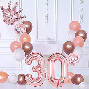30th Birthday Decorations for Women, 40in Rose Gold 30th Birthday Balloons Party Supplies, 94pcs Happy 30th Birthday Party Decorations Women Pink White Rose Gold Balloon Arch Kit Champagne Balloon