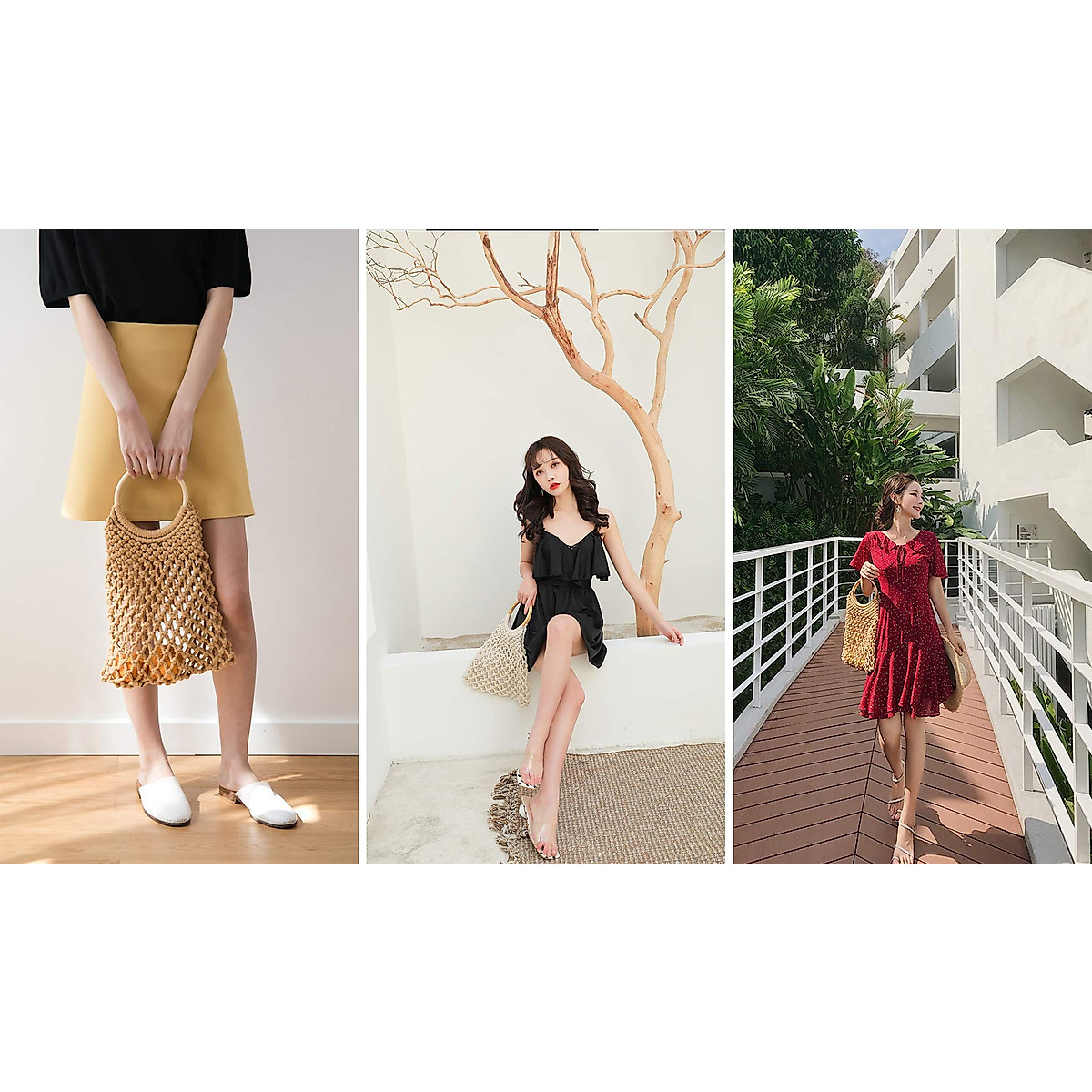 Nice Pies Summer Straw Beach Bag Handmade Cotton Rope Woven Handbags Fishing Net Storage Bag…